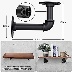 Industrial DIY Pipe Shelf Brackets,Vintage Black Iron Wall Mount Pipe Shelving Bracket, Rustic Home Pipe Shelf,4 Pack