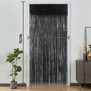 DLD String Curtains Beaded Door Curtain,Curtains Panel Divider Window Door Fly Screen for Door Wall and Window Decoration,200cm x 100 cm(200cm*100 cm,Black)