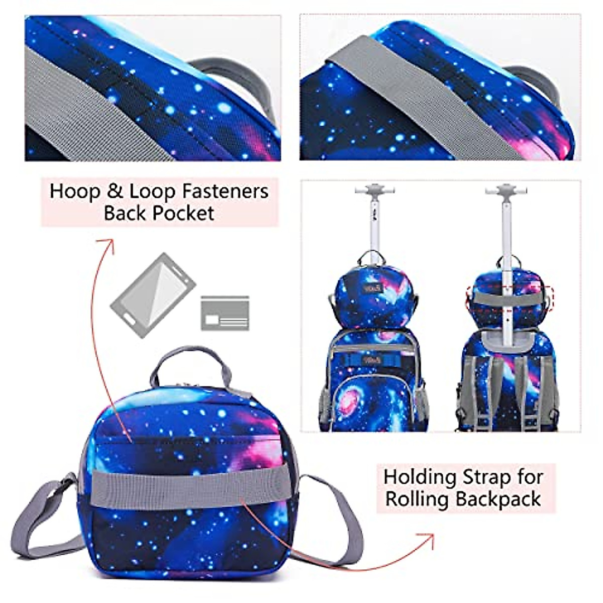 NEW TILAMI 18 Inch Rolling Backpack with Lunch Bag Wheeled Laptop Kids Backpack School Bags Trip Luggage, Deep Space