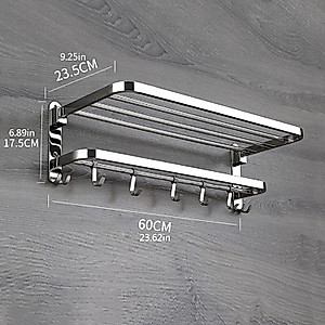 Bathroom Shelf Wall Floating Bathroom Bathroom Towel Shelf with Foldable Towel Bar Holder and Towel Hooks Wall Mounted Multifunctional Double Towel Bars Brushed Nickel Floating Shelves Corner Shower