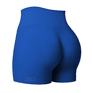 QOQ Workout Shorts Womens Seamless Scrunch Gym Shorts High-Waisted Butt Lifting Fitness Shorts Solid Blue M