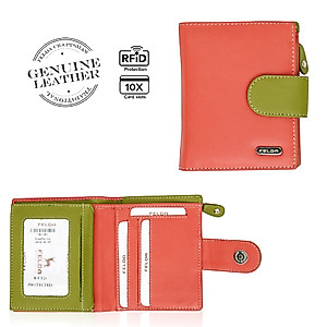 Felda RFID Genuine Leather Ladies Soft Wallet Purse Womens Multi Colour 10 Card Slot (Cray Multi)