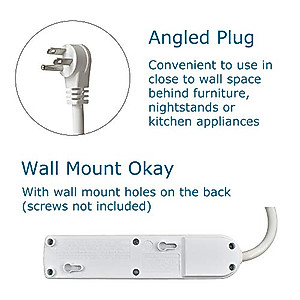 J.VOLT 4 Outlet Power Strip, 15A 125V 1875W, 90 Joules, 20-Inch Short Cord with Angled Plug, Small Power Strip Surge Protector, ETL Listed White
