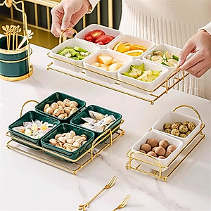 HEXEH Salad Plate Porcelain Ice Cream Bowls, White Bowls for Kitchen, Square Serving Bowls for Appetizers Dessert Salads Fruits with Metal Tray. Plastic Plate (Color : Brass)