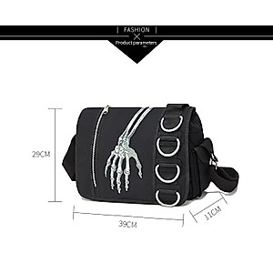 Goth Purse Grunge Skull Messenger Bag Y2K Backpack Gothic Punk Shoulder Satchels Harajuku School Handbag (Black)