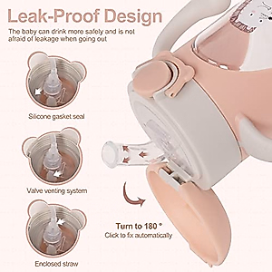 Bunnytoo Baby Sippy Cup with Weighted Straw - Ideal for 1+ Year Old and Transitioning Infants 6-12 Months - Spill-Proof and Easy to Hold with Handle - 8oz (Apricot)