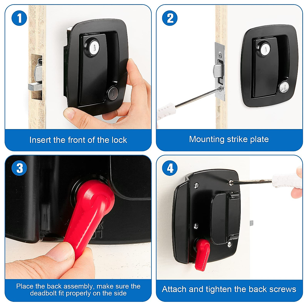BEBOBLY RV Locks for Travel Trailers, RV Entry Door Lock with Paddle Deadbolt, 100% Zinc Alloy Metal Camper Door Latch Replacement Kit, with 4 RV Keys for Camper Cargo Hauler