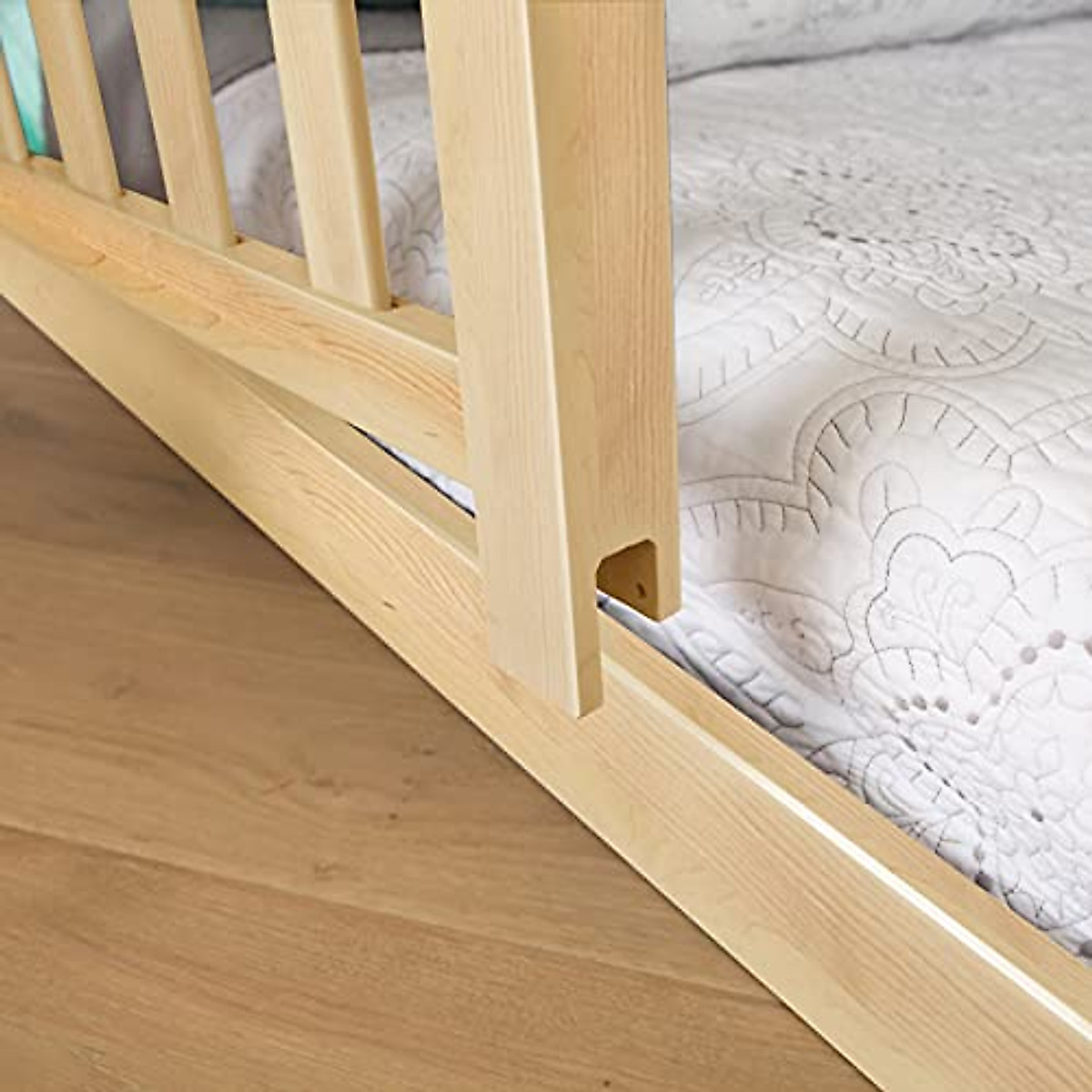 Max & Lily Twin Bed, Bed Frame with Headboard For Kids with 2 Guard Rails, Slatted, Natural