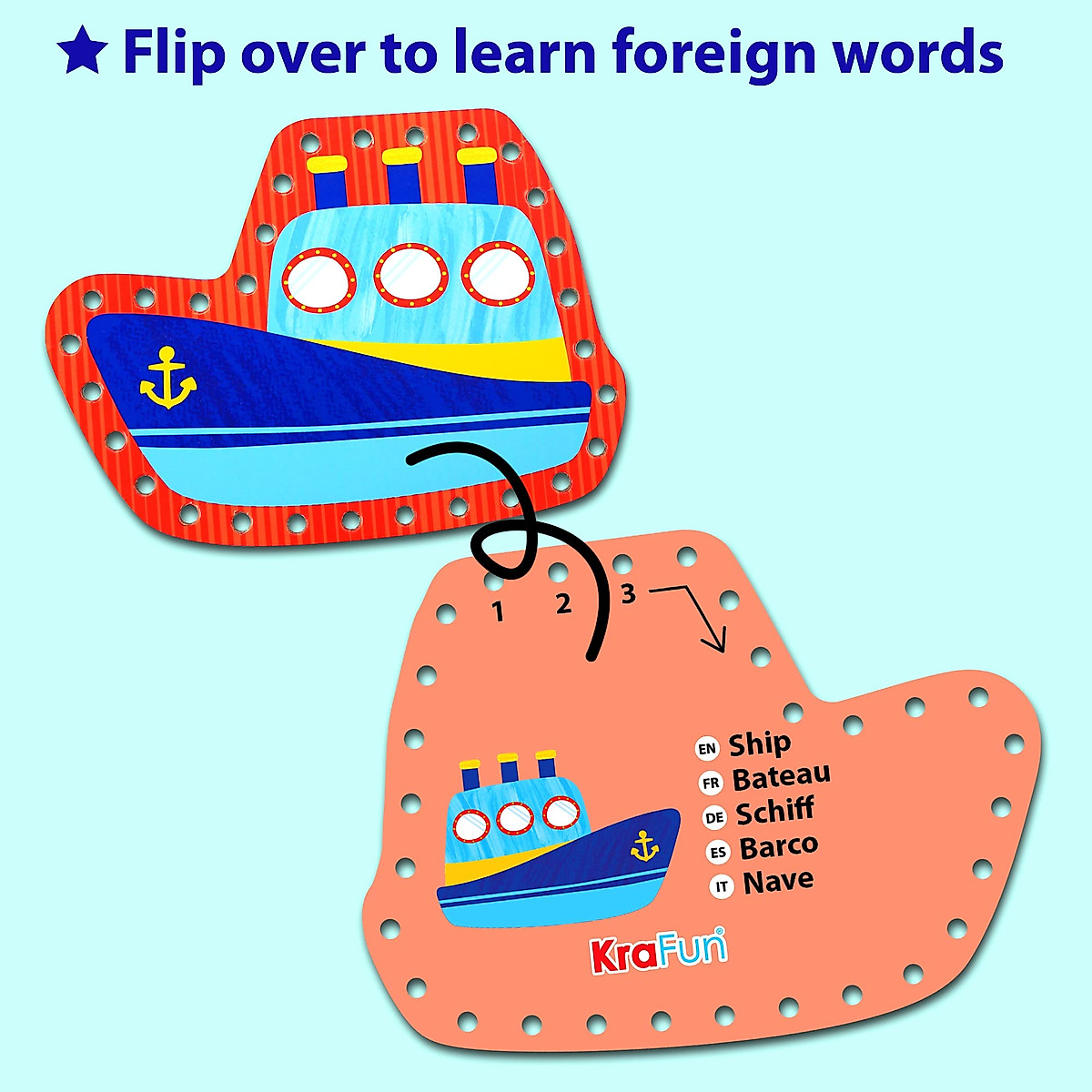 KRAFUN Preschool Beginner First Lacing Card Kit for Kids Training Arts & Crafts, 5 Easy Transport and Cars Lacing Projects, Lacing Cards for Toddlers, Fine Motor Skills Toys