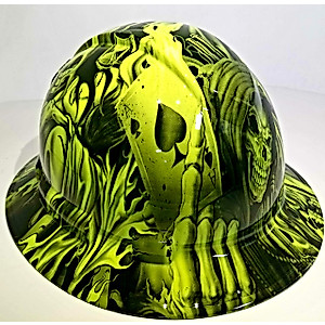 Wet Works Imaging Customized Pyramex Full Brim Hydro Dipped in Green ACE of Skulls Hard HAT with Ratcheting Suspension Custom LIDS Crazy Sick Construction PPE