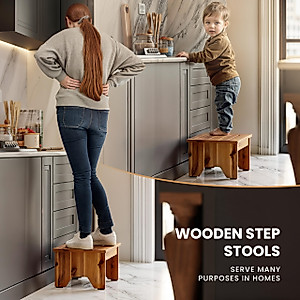 Holana 9" Wooden Step Stool for Adults - One Step Stools for High Bed Riser - 500 lbs Small Step Stool for Elderly, Kid - Stepping Stool Bathroom for Beds, Bathroom, Kitchen (Acacia Wood 9" Height)