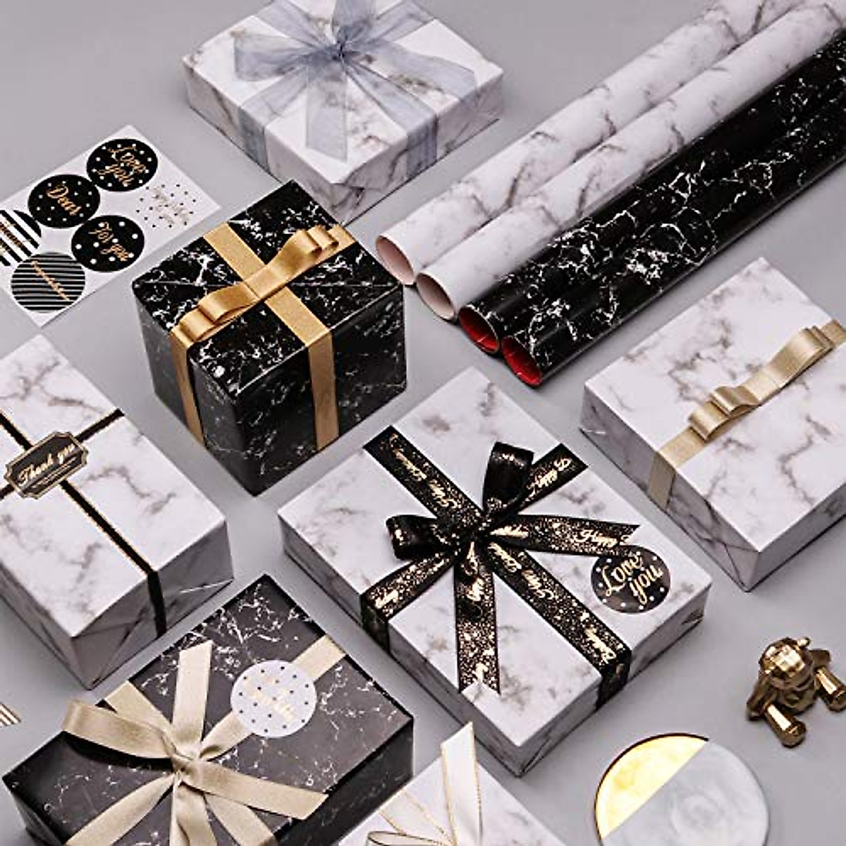 WRAPAHOLIC Wrapping Paper Roll - Marble Reversible for Birthday, Holiday, Wedding, Baby Shower - 4 Rolls - 30 inch X 120 inch Per Roll