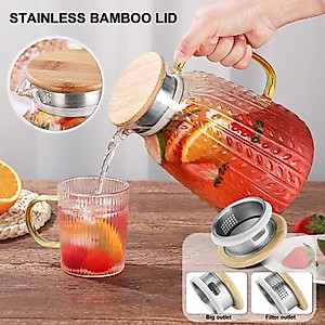 68 Ounce Glass Pitcher with Bamboo Lid | Stove Safe Pitcher Iced Tea Spout Water Carafe,Beverage Pitcher for Homemade Juice and Iced Tea (2000ML)