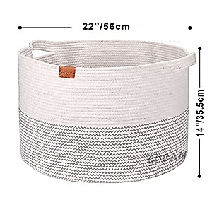 GOCAN Extra Large Laundry Basket 22" X 22"X 14" XXXL Cotton Rope Woven Basket for Blankets Storage Basket with Handles for Living Room (Beige)