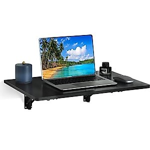 Zytty Wall Mounted Folding Table, Wood Computer Home Office Suitable for Balcony, Bedroom, Bathroom, and Kitchen, Floating Desk for Small Space, Medium, Black