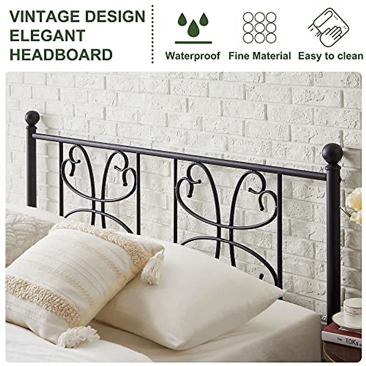 VECELO Queen Metal Platform Bed Frame Mattress Foundation with Iron-Art Headboard and Footboard, No Box Spring Needed, Noise-Free, Easy Assembly, Under Bed Storage