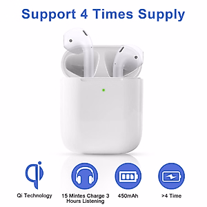 Wireless Charging Case for Air pod 1/2, Charger Case Replacement with Sync Button and Built-in 450 mAH Battery, No Earbuds Include