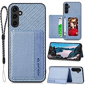 JanCalm for Samsung Galaxy A14 Case Card Holder, RFID Blocking, Kickstand, Camera Protector, PU Leather Shockproof Protective Flip Cover Phone Case (Blue)