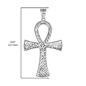 Claddagh Gold .925 Sterling Silver Diamond Plate Milgrain Egyptian Ankh Cross Pendant