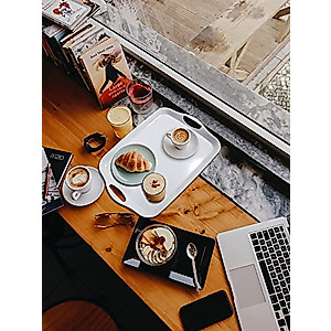 Large Melamine Serving Trays for Eating, 17.5’’ x 12’’ Serving Platter for Appetizer, Charcuterie, Food, Snack, Cupcakes, Dessert, BPA-Free, Dishwasher Safe Tray, Set of 2, White