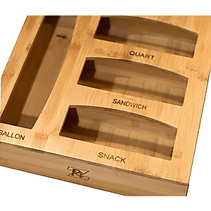 Ziplock Bag Organizer - Bamboo Sandwich/Storage Bag Organizer Kitchen Drawer or Wall, Food Storage Bag Organizer, Fits Four (4) Bag Sizes, Universally Compatible