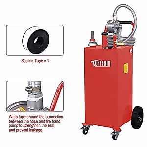 TUFFIOM 35 Gallon Portable Gas Caddy w/ Wheels & 11.9ft Hose, Fuel Transfer Storage Tank Gasoline Diesel Can Reversible Rotary Hand Siphon Pump, for ATV Car Mowers Tractor Boat Motorcycle(Red)