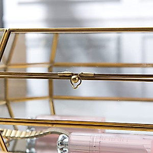 Vellon Gold and Clear Jewelry Trinket Box, Glass Decorative Box, Chic Design Storage for Cosmetic/Bracelet/Necklace/Ring, Idea Gift, Including 26 Glass Panels and 112 Golden Metal Line