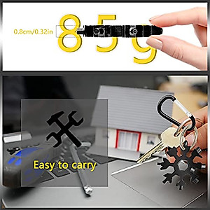 MATHARAGO Snowflake Multitool, 1pcs Snowflake Tool Stainless Steel 18 in 1 Snowflake Multitool with Carabiner Clip, Keyring and Storage Bag for Christmas Gift Men's Present(Black)