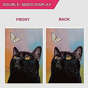 Gormcore Welcome Cute Black Cat Garden Flag Spring Summer Butterfly Garden Flag Vertical Double Sided Rustic Farmland Burlap Yard Lawn Outdoor Decor 12.5x18