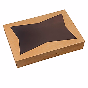SOROO 15-PACK Brown Pastry Bakery Box 16x11x2.75inch,Large Donuts,Muffins,Cookies Boxes with Window Auto-Pop up Paper Box Nature Cardboard Take Out Container,Hold 12 Donuts,Pack of 15