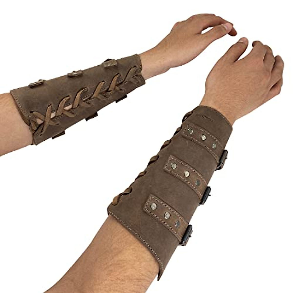 Valhalla Gear, Set of 2 Archery Buckle Bracers, Hand Protector for Bow Shooting Practice, Armband, Wrist Guard, Adjustable Buckle Straps, Full Grain Leather, Handmade, Bourbon Brown