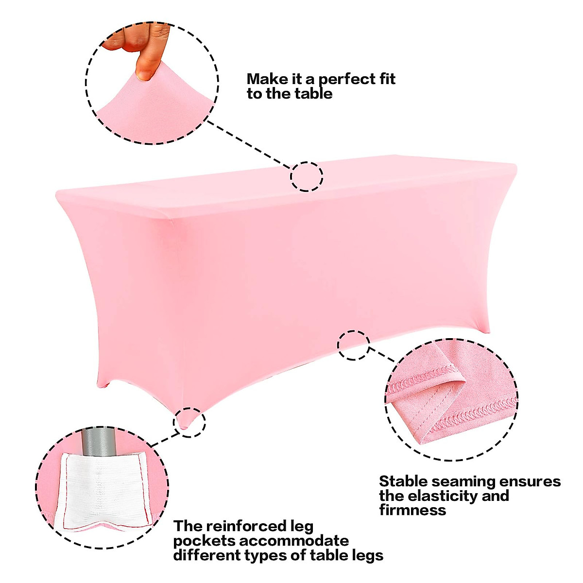 IVAPUPU 2 Pack 6FT Table Cloth for Rectangular Fitted Events Stretch Pink Table Covers Washable Table Cover Spandex Tablecloth Table Protector for Party, Wedding, Cocktail, Banquet, Festival