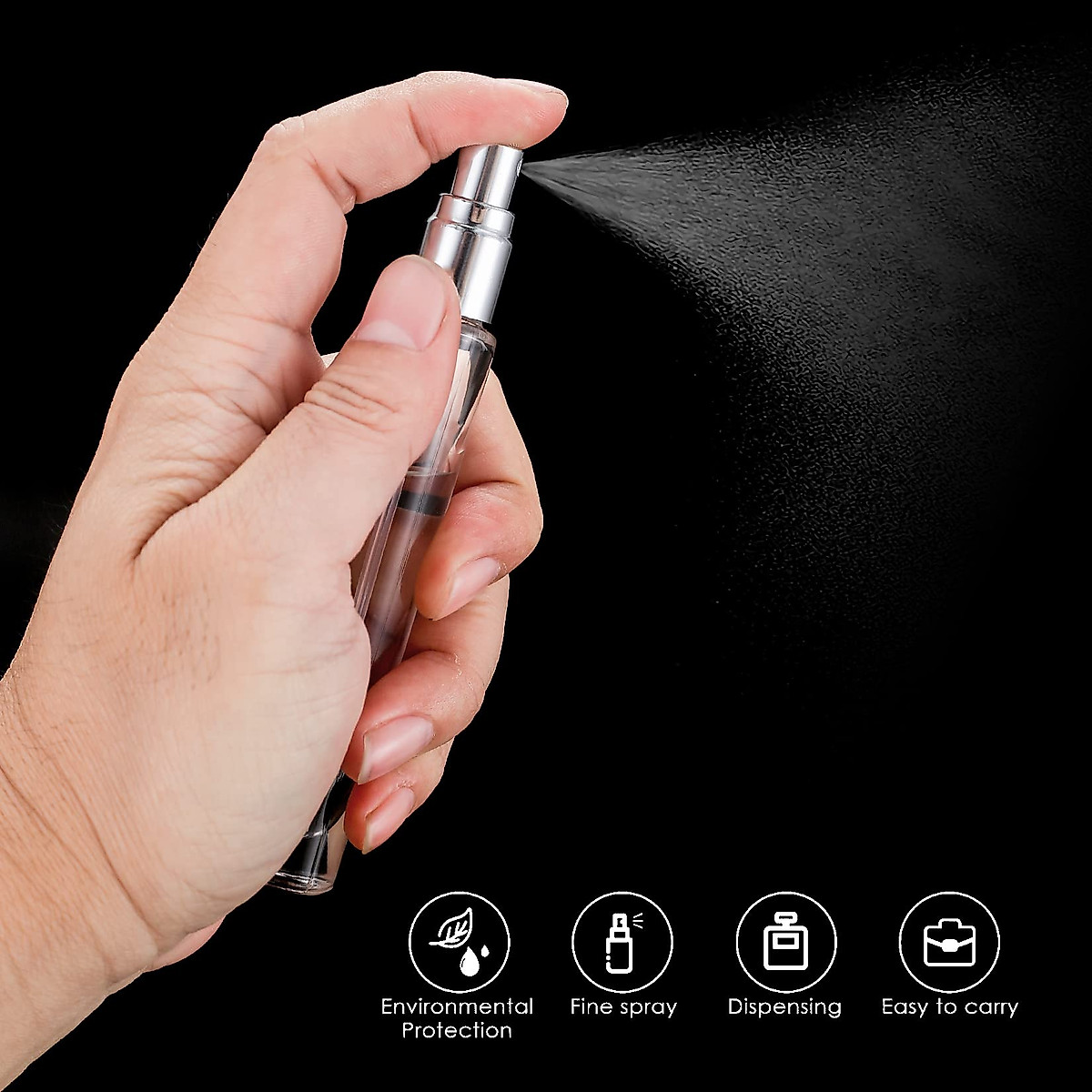 qiwuhai 4 Pcs 10ml/3oz Fine Mist Glass Atomizer Bottles, Mini Refillable Spray Bottles, Small Empty Spray Bottles, Portable Sample Containers Sample Vials for Travel Essential Oil (Silver)