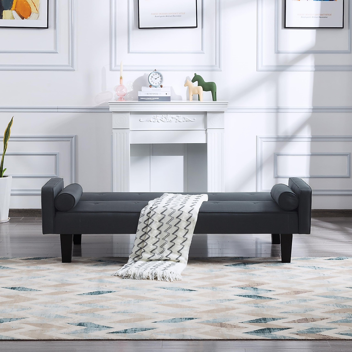 BSHTI Convertible Loveseat Sofa Bed w/Adjusting Backrest,Futon Sleeper Couch with 2 Long Pillows, Removable Square Armrest, for Apartment, Office, Compact Living Room,Dark Gray