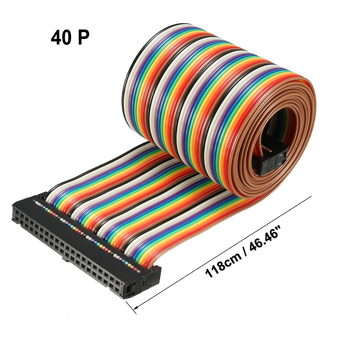 uxcell IDC Rainbow Wire Flat Ribbon Cable 40 Pins 118cm Length 2.54mm Pitch Type-C