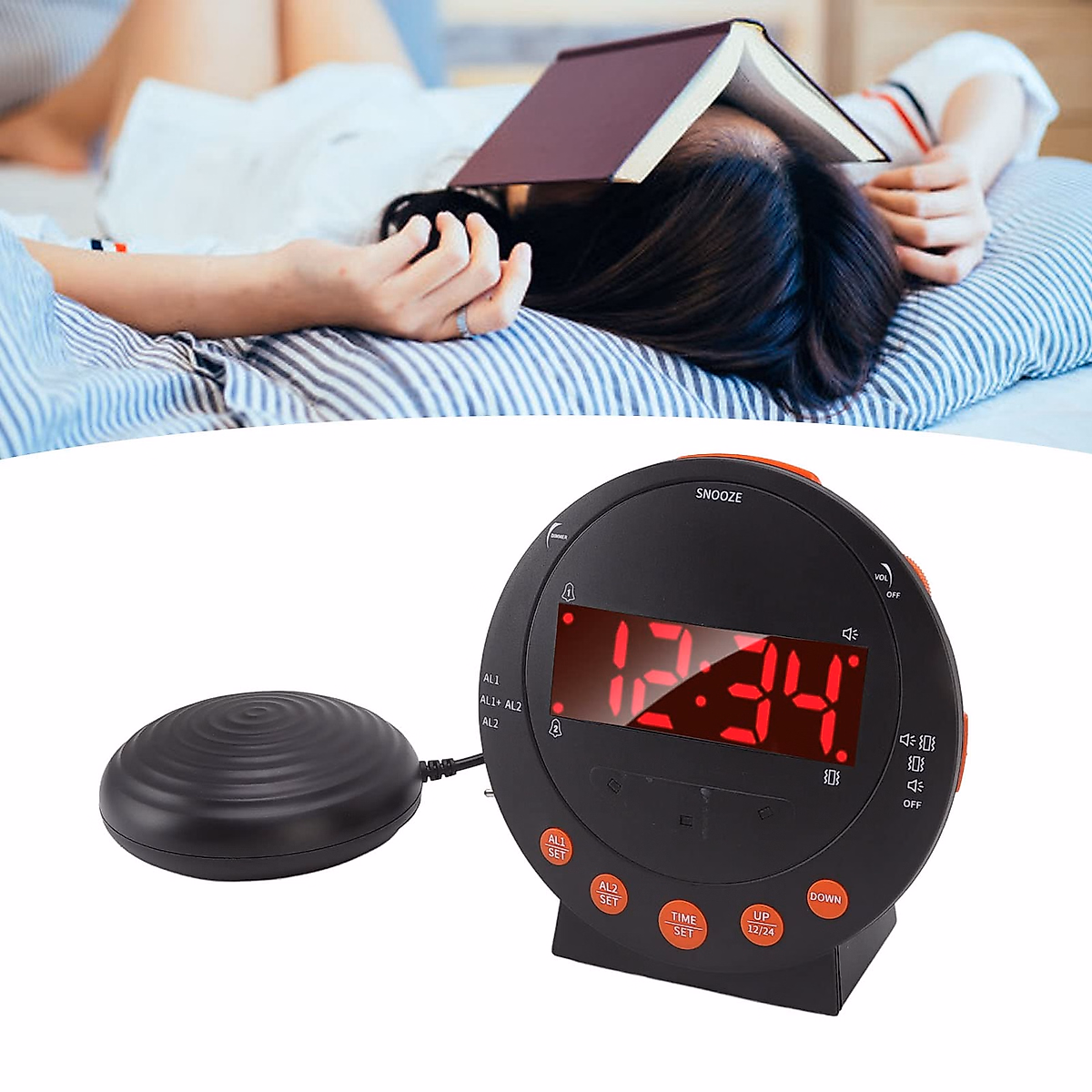 Alarm Clock 113 Decibels Sonic Vibrating Alarm Clock Red Flashing Light Super Shaker Extra Alarm Clock for Student Adult Elder