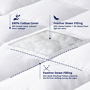 CHUN YI Goose Feather Down Mattress Topper Twin, Fluffy Overfilled Pillow Top Mattress Pad, Plush Ultra Soft Feather Bed Topper with 100% Cotton Cover (39"x75")