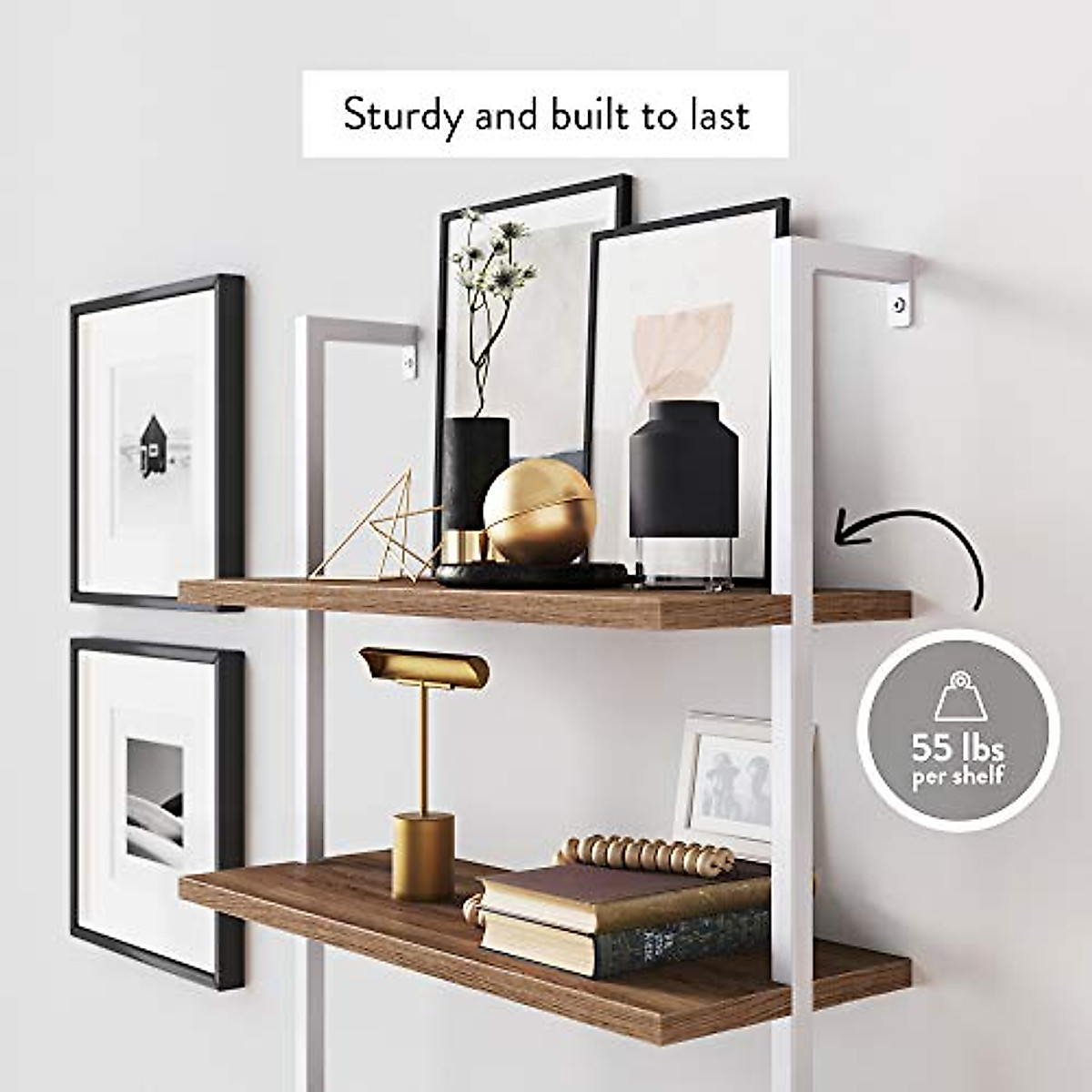 Nathan James Theo 6-Shelf Tall Bookcase, Rustic Oak/White & Theo Industrial Bookshelf with Wood Drawers and Matte Steel Frame, 3-Shelf, Oak/White
