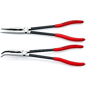 KNIPEX Tools - 2 Piece Extra Long Needle Nose Pliers Set With Keeper Pouch (28 71 280, 28 81 280 and 9K 00 90 12 US) (9K0080128US)
