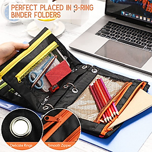Fainne 36 Pcs Pencil Pouch for 3 Ring Binder Pencil Case for Binder Colorful Mesh Pencil Bags with Zipper, 3 Ring Binder Pencil Pouch Bags with Clear Mesh Window for Office Supplies