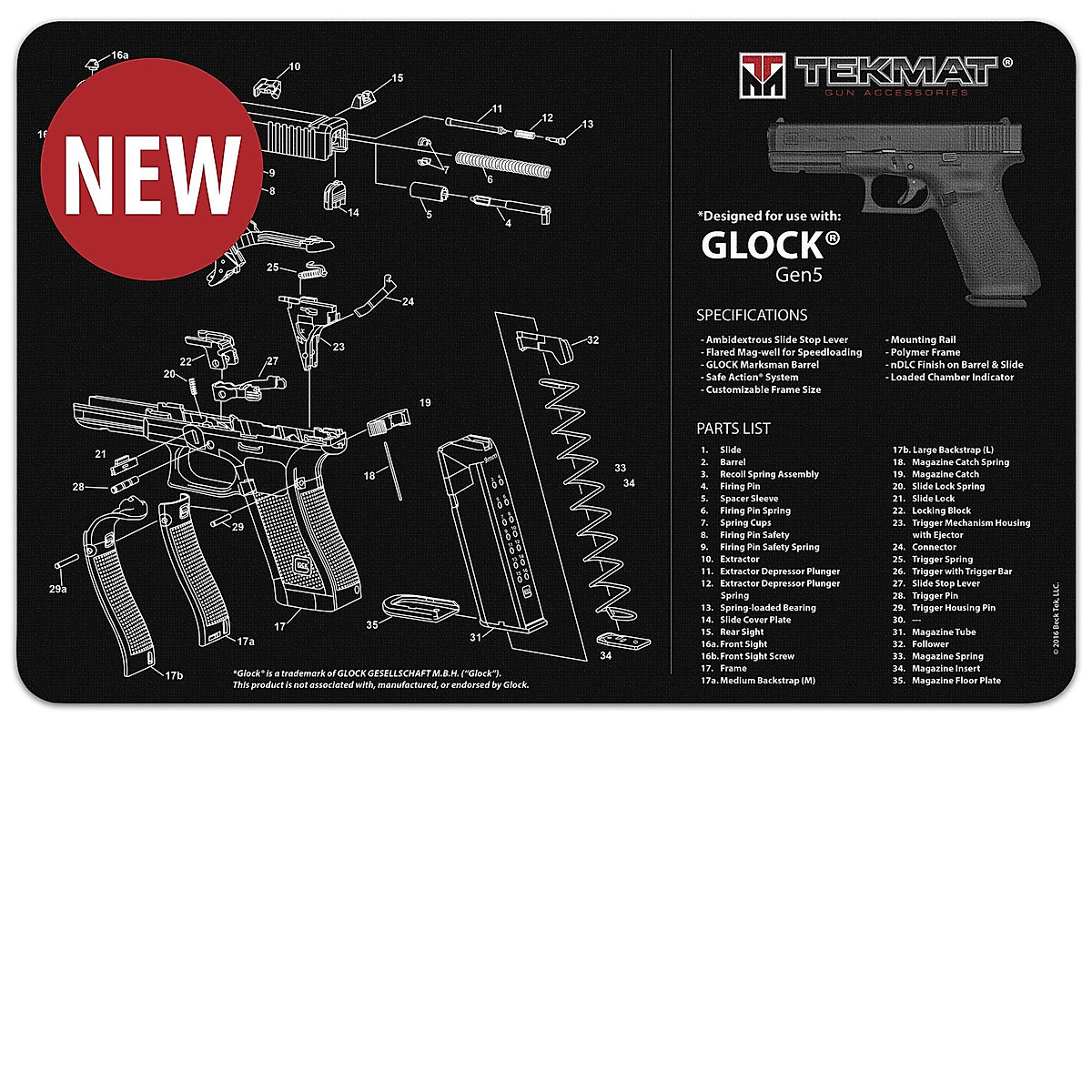 TekMat 17-Glock-G5 Glock Gen5 Handgun Mat, Black (TEK-17-GLOCK-G5)