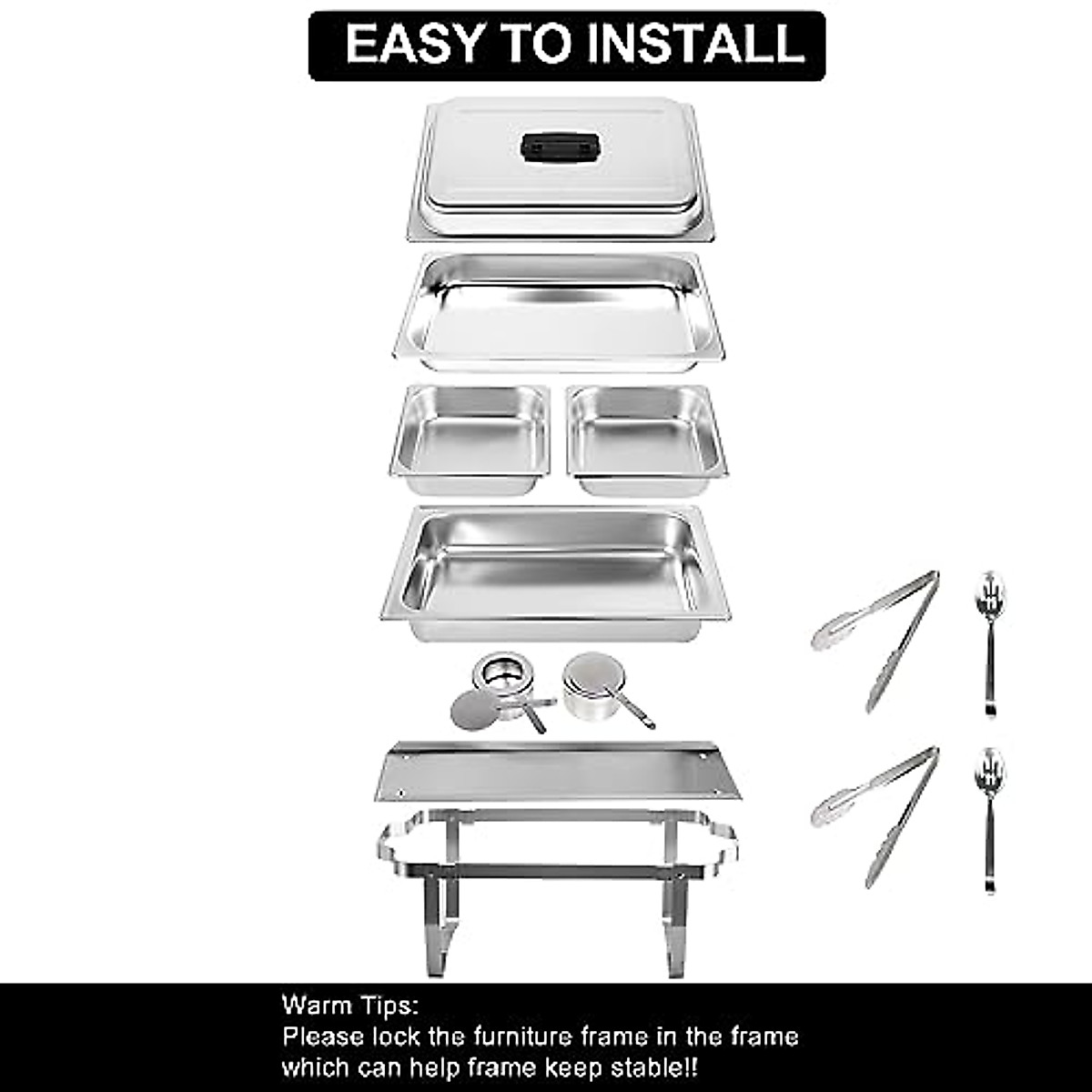 Perossia 5 Pans Chafing Dish Buffet Set Stainless Steel 8QT with Full Size and 4 1/2 Size Pans Portable Serve Food Warmer for Catering Parties Wedding Graduation Commercial Events, 3 Packs Silver