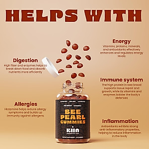 Kiin Bee Pearl Gummies - Bee Bread (fermented Bee Pollen) | 100% Natural Superfood Rich in Vitamins A, B, C, E, K, Mg, P, Enzymes, Amino Acids, Antioxidants, Omega 3 6 9 - Metabolism & Immunity