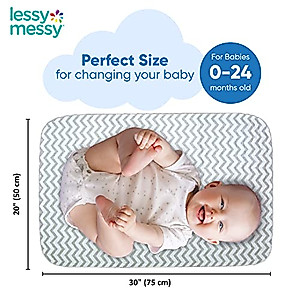 Lessy Messy Diaper Changing Mat - Travel Changing Pad-The Only Baby Changing Mat That is Washer Dryer Safe Portable Changing pad for Baby Extra Large Wipeable Changing pad (Grey)