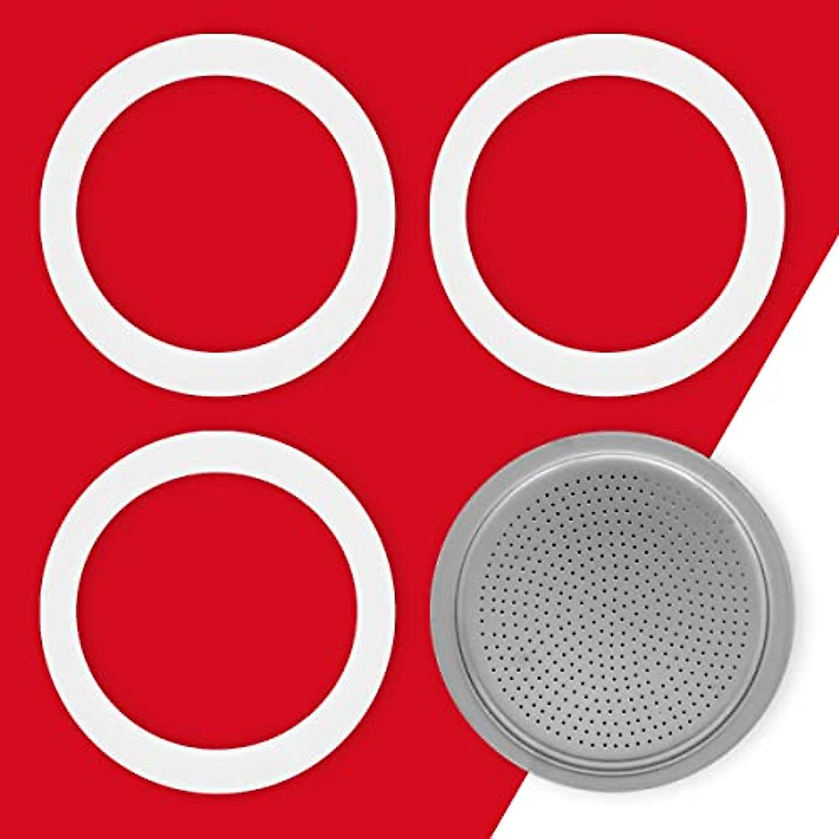 Bialetti Spare Parts, Includes 3 Gaskets and 1 Plate, Compatible with Moka Express, Fiammetta, Break, Happy, Dama, Moka Timer and Rainbow (6 Cups)