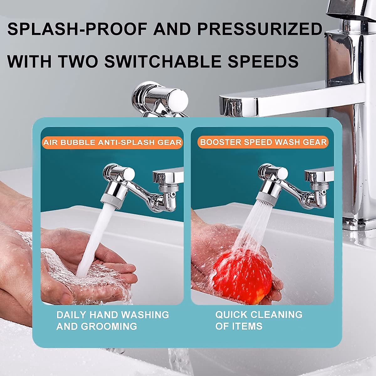 1080° Swivel Faucet Extender Sink Aerator, Splash Water Filter Extension, Kitchen Bathroom 360° Rotatable Spray Attachment, Universal Robotic Arm -Wash Hand/Hair/Face