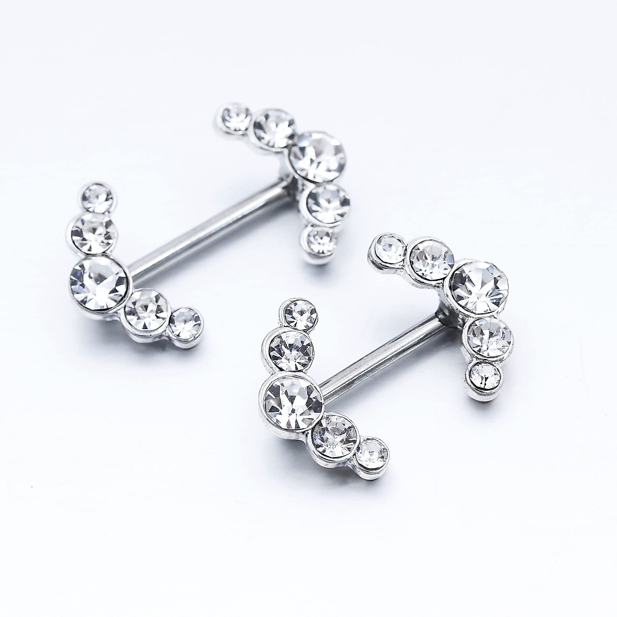 PiercingArt 12PCS Heart Nipple Rings Rhinestone Surgical Steel Nipple Ring Shield Shape Sexy Nipple Piercing Jewelry Barbell Hoops Chain Stainless Steel Sexy Body Jewelry For Women Men 14G