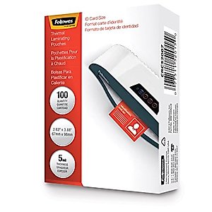 Fellowes Hot Laminating Pouches, ID Tag, Not Punched, 5 mil, 100 Pack (52015)