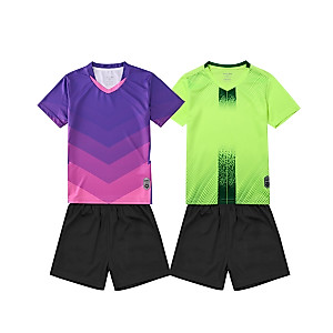 LUCKYLUAN Boy's 2-Pack Soccer Jersey and Short Sets Quick Dry Sports Team Training Uniform Knit 9-10 Years Purple Green