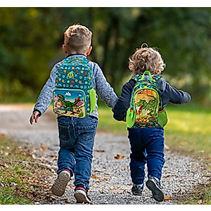 HAPPYSUNNY Dinosaur Backpack for Kids 3-5 or 5-7 Boys Girls with Reversible Sequins 15 Inch Green Cute Bookbags for Preschool Early Elementary Kindergarten Children with Chest Strap